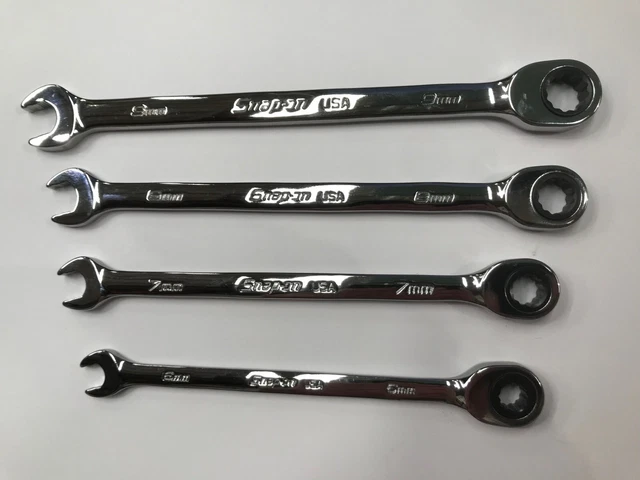 SNAP-ON 4PC METRIC flank-drive ratcheting combination wrench set ...