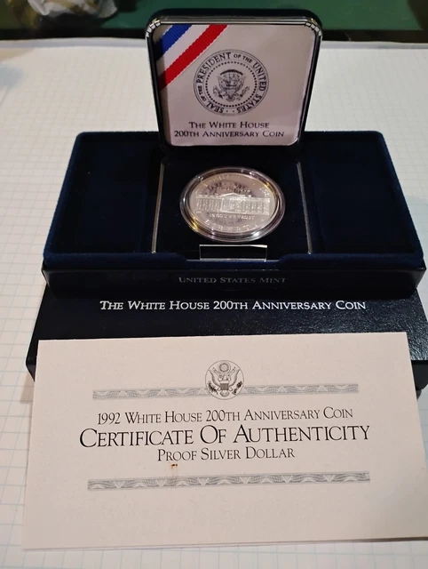 1992 THE WHITE House 200th Anniversary Coin Proof Silver Dollar with ...