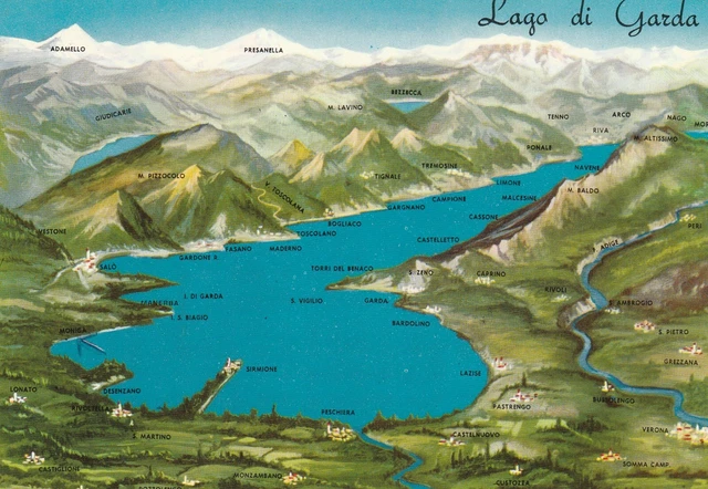 AK MAP, LANDKARTE, Panoramakarte **LAGO DI GARDA - GARDASEE** 16 EUR 1 ...