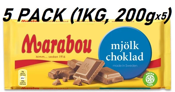 MARABOU MILK CHOCOLATE (5 Pack 1KG, 200G x5) Swedish Chocolate - Made in Sweden £18.88 - PicClick UK