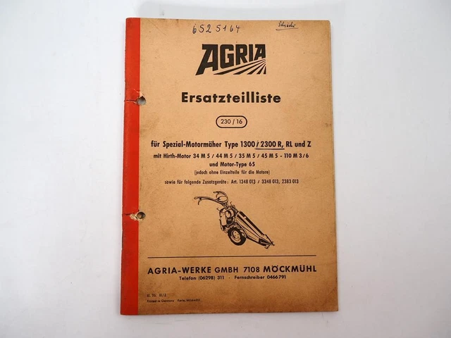 AGRIA 1300 2300 R RL Z Motormäher Ersatzteilliste Ersatzteilkatalog ...