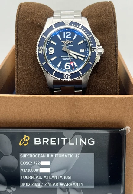 BREITLING A17366 SUPEROCEAN Automatic 42 Blue Dial Stainless Steel Box ...