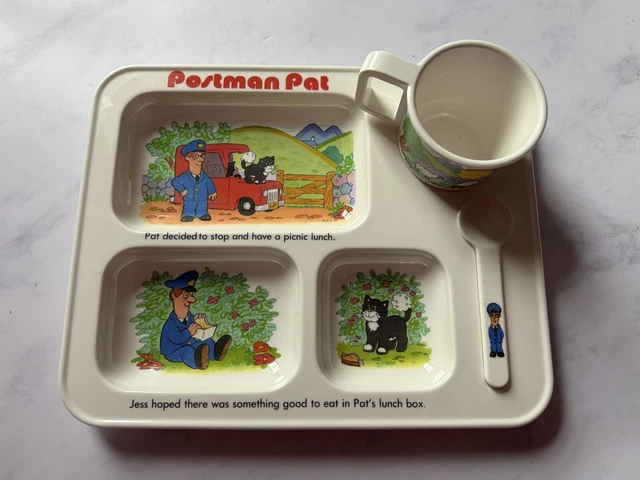 VINTAGE POSTMAN PAT childs plate cup and spoon 1989 80s 90s £18.40 ...