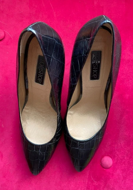 TOPSHOP LADIES BLACK croc pattern leather platform shoes size 6 / 39 £5 ...
