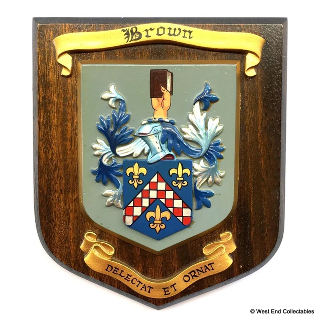 BROWN SURNAME FAMILY Coat of Arms Heraldic Plaque Shield Crest Wedding ...