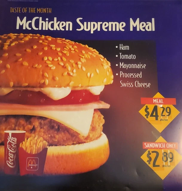 POSTER MCDONALD'S COCA Cola McChicken Supreme Meal Translite Sign Ad ...