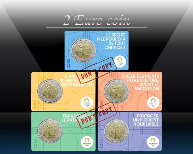 FRANCE 5 X 2 EURO 2023 (Olympic Games - Paris 2024) Comm. 2 Euro Coin ...