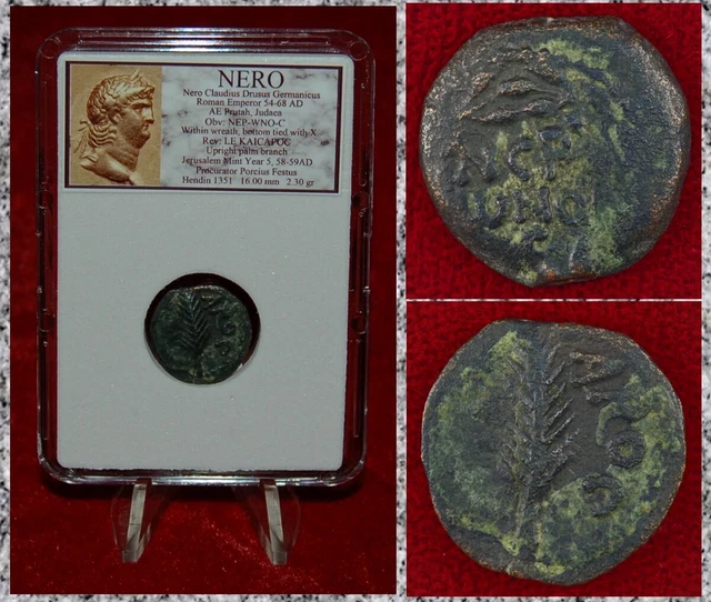 ANCIENT JUDAEAN COIN Of NERO Bronze Prutah Jerusalem Mint 58-59AD £62. ...