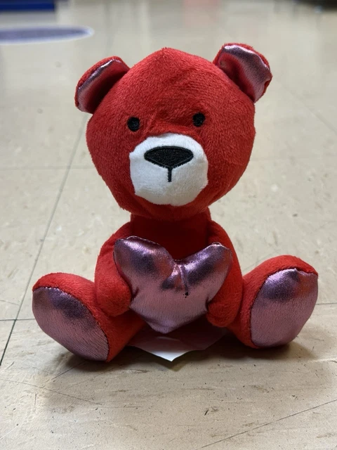 RED TEDDY BEAR Plush Stuffed Animal w/ Purple Heart Paws – Soft Cuddly ...