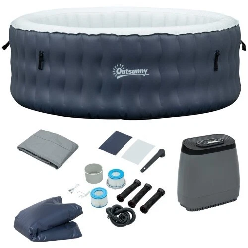 OUTSUNNY INFLATABLE HOT Tub Spa With Pump 4-6 Person - Dark Blue ...