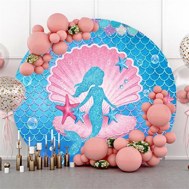GOLD GLITTER MERMAID Pink Shell Round Birthday Backdrop $37.94 ...