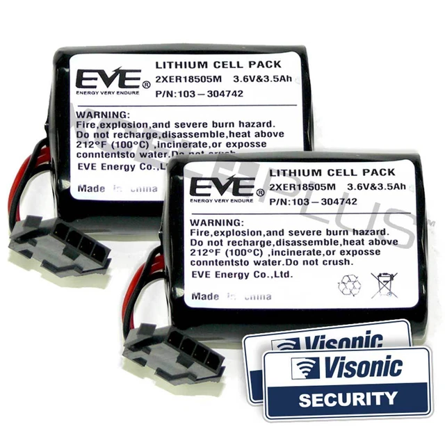 VISONIC SIREN BATTERY Twin Pack MCS-740 PowerMax Bell Box & Stickers ...