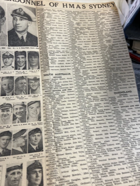 VINTAGE NEWSPAPER CLIPPING Hmas Sydney Personnel List Argus 1941 Navy ...
