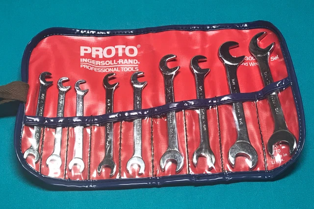 PROTO 9-PC PROFESSIONAL USA ANGLE OPEN END IGNITION WRENCH SET # 3300A ...