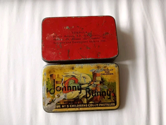 VINTAGE &JOHNNY BUNNY& JAYBEE No3 CHILDREN'S COUGH PASTILLES SMALL TIN ...