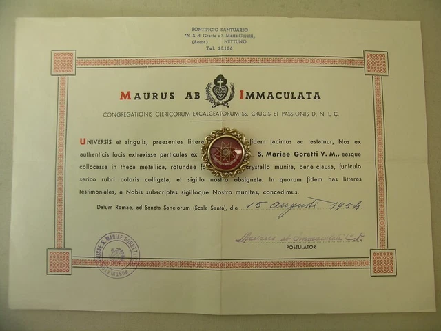 ANTIQUE RELIQUARY RELIC Saint Maria Goretti + document COA (children ...