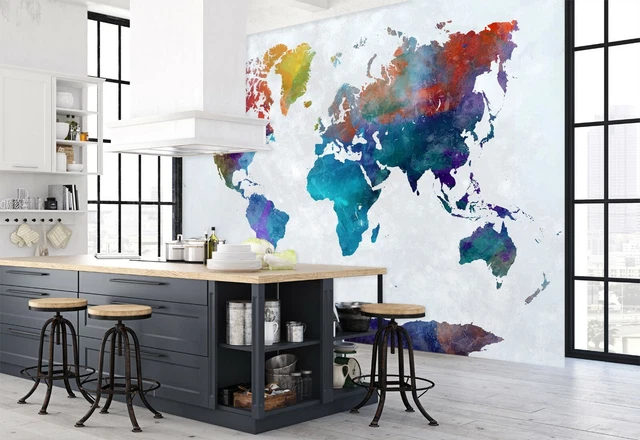 3D CLASSIFICATION KEP613 World Map Wallpaper Mural Self-adhesive ...