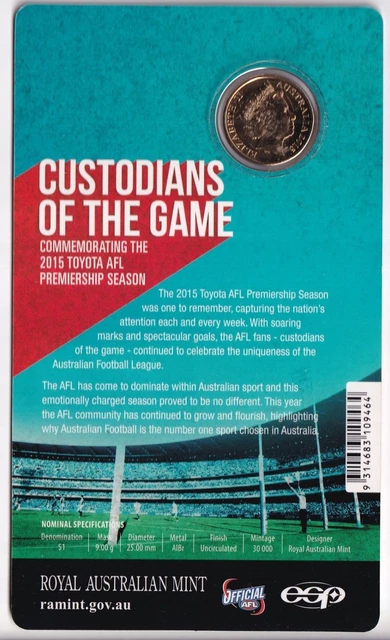 AUSTRALIAN: 2015 $1 Afl Premiership Season M Melbourne Counterstamp ...