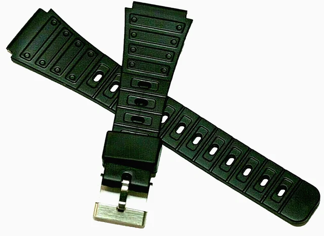 20MM FLEXIBLE BLACK Resin Watch Strap With Steel Buckle & Free Pins ...