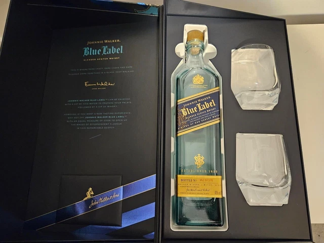 JOHNNIE WALKER BLUE Label Limited Collection EMPTY Bottle box & 2 glass ...