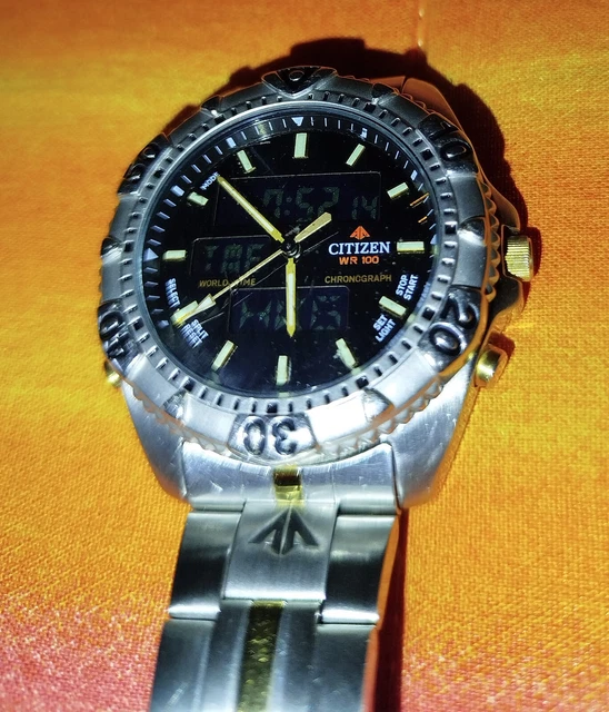 OROLOGIO CITIZEN PROMASTER World Time WR 100 Cronografo Allarme C460 ...