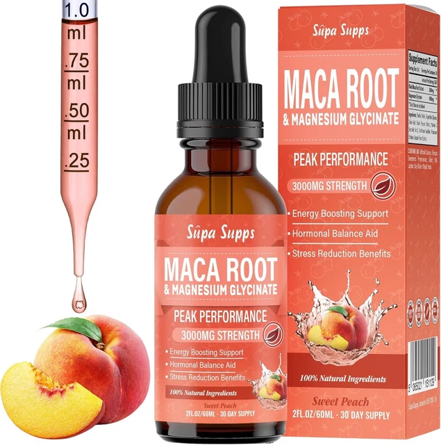 MACA ROOT & Magnesium Glycinate 60ml - Liquid Drops for Sleep, Energy ...