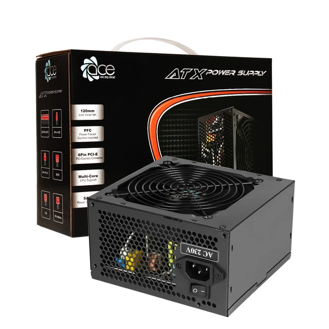 ACE BLACK PSU 500W/650W/750W/850W Power Supply Desktop PC ATX 120mm Fan ...