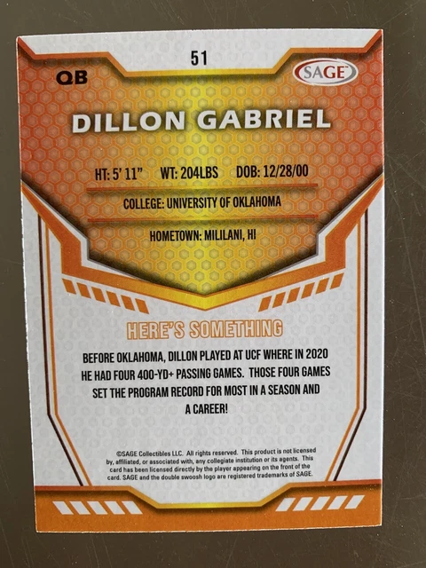 CARTA ARGENTO DILLON Gabriel 2024 Sage Football #51 EUR 1,70 - PicClick IT