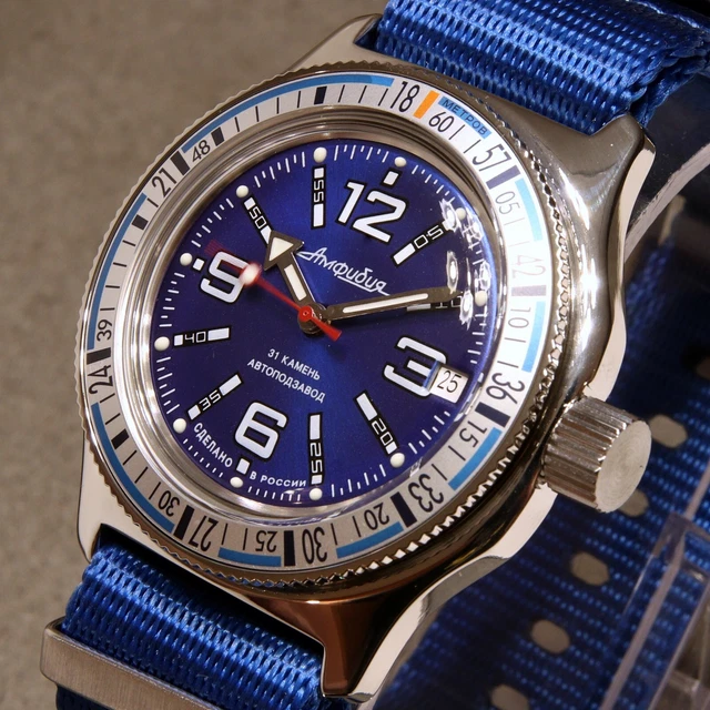 VOSTOK AMPHIBIA 'BAIKAL' Custom Russian Auto Dive Watch, New, Boxed, UK ...