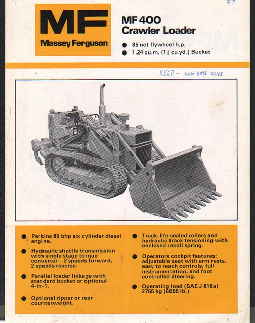 MASSEY FERGUSON &MF 400" Crawler Tractor Loader Shovel Brochure Leaflet £6.00 - PicClick UK