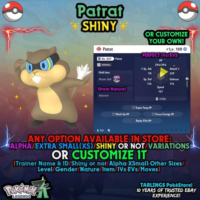 POKEMON LEGENDS ZA 🦖 Patrat SHINY LVL100 🎗️ BATTLE READY 🎗️ IVs/EVs ...