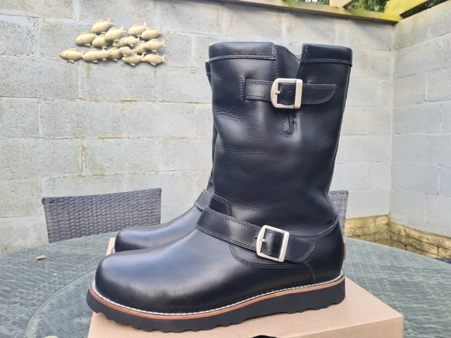 UGG CARNERO BOOT Black Horween Leather Sheepskin Shearling Lined UK8 ...