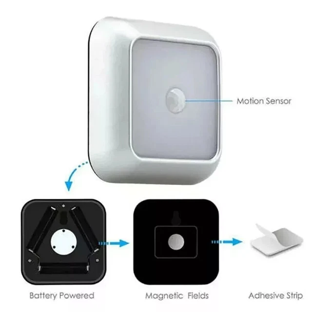LED MOTION SENSOR Lights PIR Wireless Night Light Battery Cabinet Stair ...