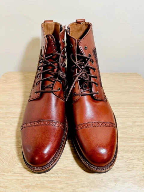 JOHNSON & MURPHY cap toe fabric leather combo ankle boots brown NWOB ...
