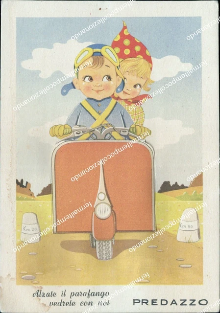 CM445 CARTOLINA PREDAZZO valigetta bambini vespa provincia di trento ...