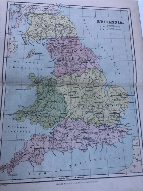 1872 MAP OF Britannia Britain Original Vintage PHA William Hughes ...