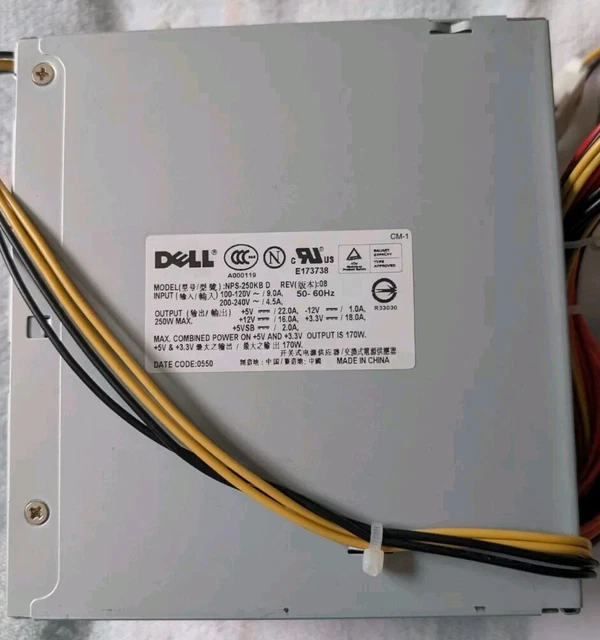 DELL 250W 20 Pin Power Supply Unit model NPS-250KB for desktop computer ...
