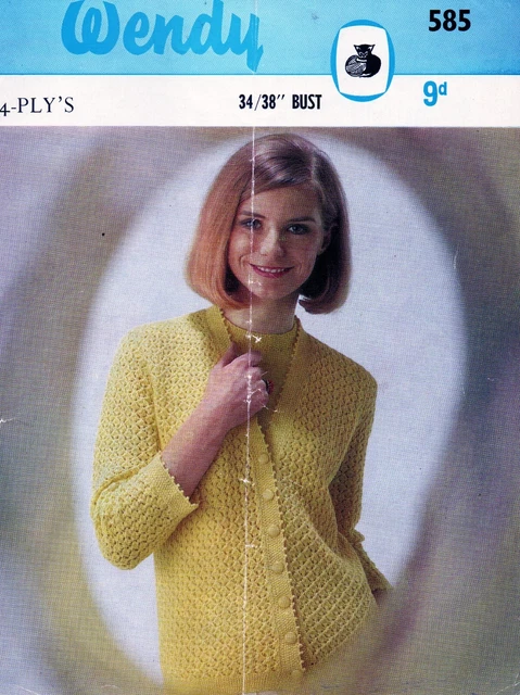 ~ VINTAGE 1960S Wendy Knitting Pattern For Lacy Picot Edge Cardigan ...