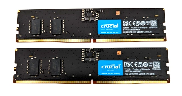 16GB (2X8GB) CRUCIAL DDR5 RAM 5600MHz CL46 (PC5-44800) Desktop Memory ...