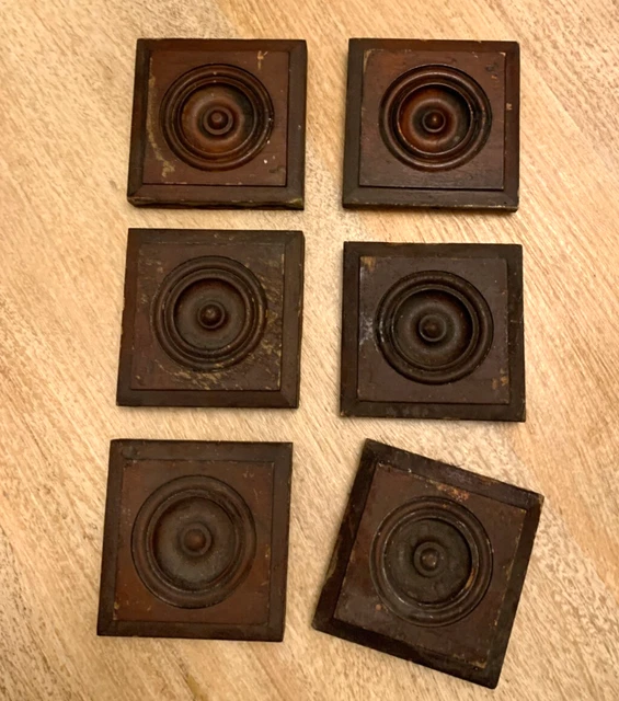 6 ANTIQUE WOOD PLINTH BLOCKS Door Rosettes Architectural Salvage ...