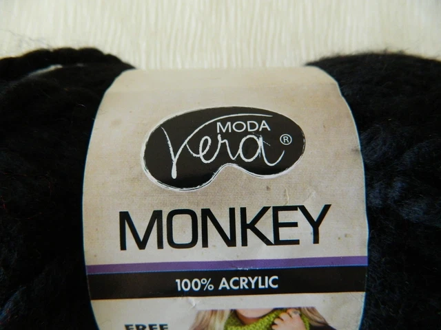 YARN MODA VERA 100% Acrylic MONKEY Black Knitting Craft Hobby Made In ...