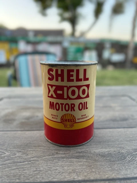 VTG 1940S 50S Shell X-100 Motor Oil 1 Quart Oil Can Tin Shell Oil Co ...