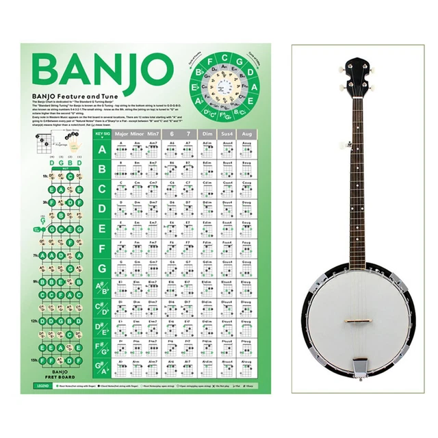 BANJO CHORDS CHART Poster Educational Banjo Fretboard Notes Teaching ...