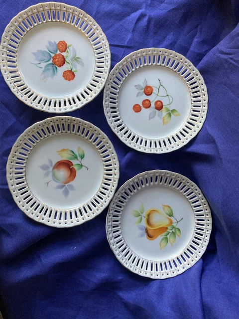 GOLD BRAND, BONE China, Hand Painted, Reticulated plates. Set of 4. $32 ...