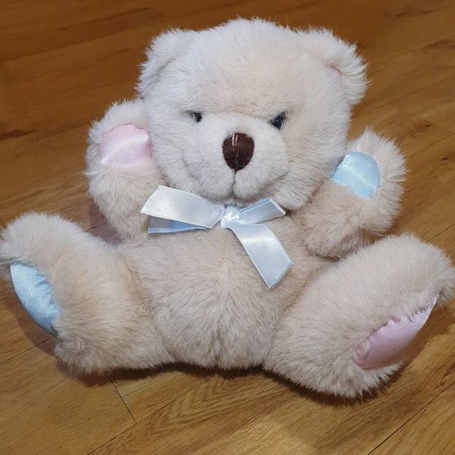 VINTAGE PEEKO TEDDY Bear Soft Toy Plush Blue Pink Paws Stuffed Animal £ ...