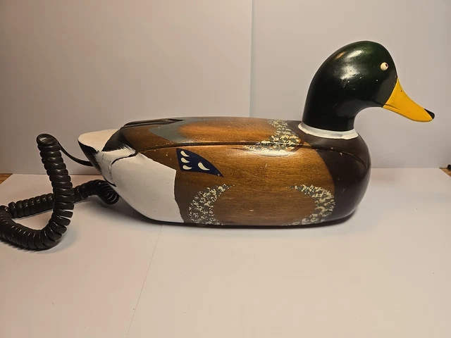 TELEMANIA WOODEN MALLARD Duck Decoy Corded Landline Phone Quacker ...