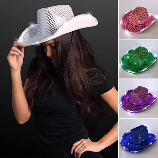 SHINY DRESS UP Cap LED Luminous Panama Cap Dance Performance Hat for ...