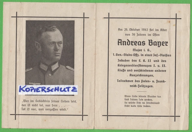 STERBEBILD WEHRMACHT OFFIZIER Major Generalstab Inf.-Division 10/1942 ...