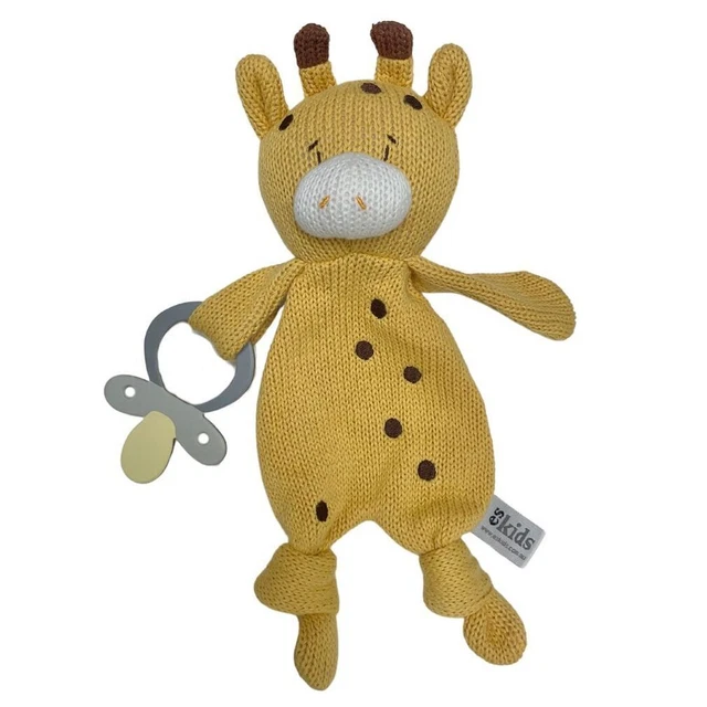 KNITTED GIRAFFE BABY Comforter Soft Toy with Dummy Holder 12"/30cm ES ...