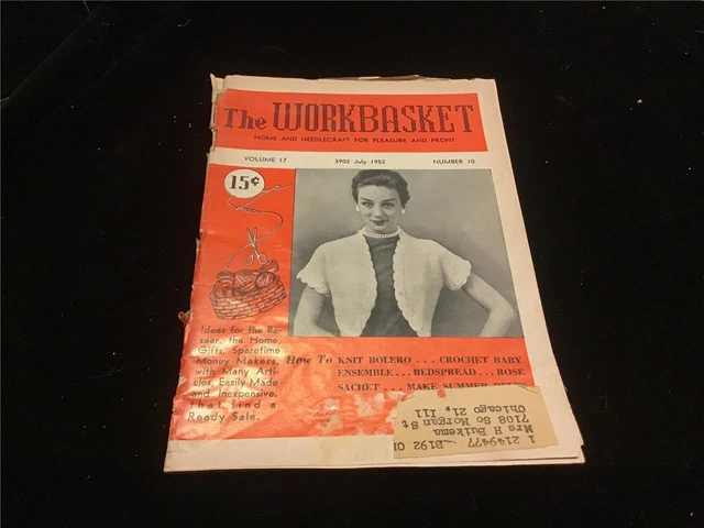 WORKBASKET MAGAZINE JULY 1952 Knit Bolero Jacket, Crochet a Bedspread £ ...